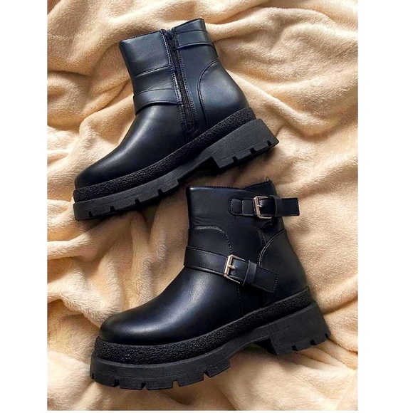 Shoes | Kendra Double Buckle Straps Lug Sole Boots | Poshmark